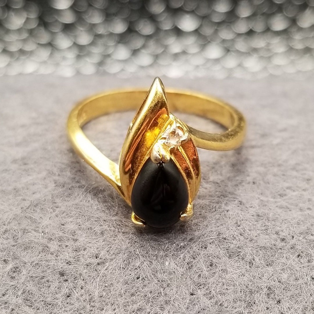 Signed Black Almond Shape Centerpiece With a Rhinestone Gold Tone ...