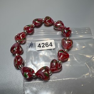 Vintage Silvertone With Clear Red Marbled Heart Shaped Beads Bracelet ...