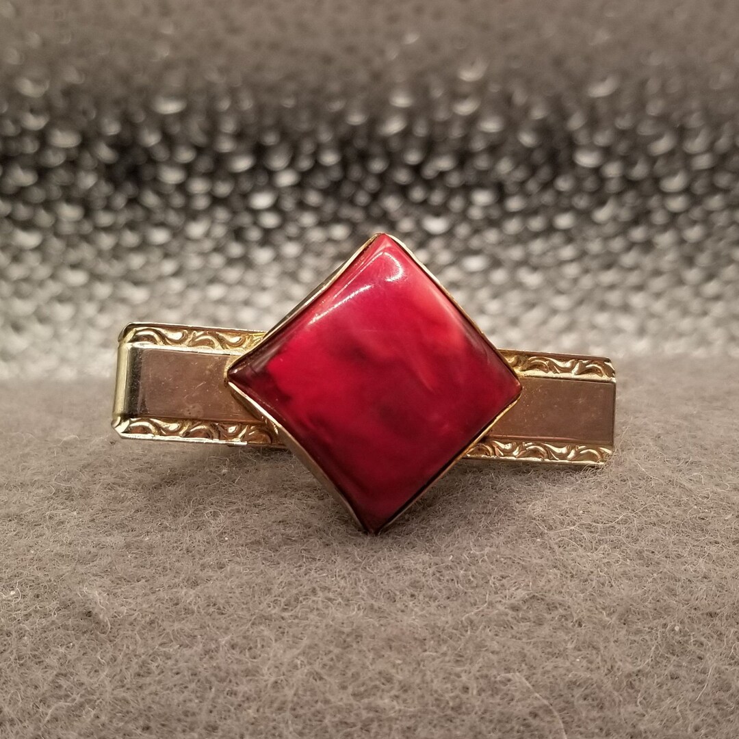 Red Diamond Shape With Gold Tone Tie Clip 3140 - Etsy