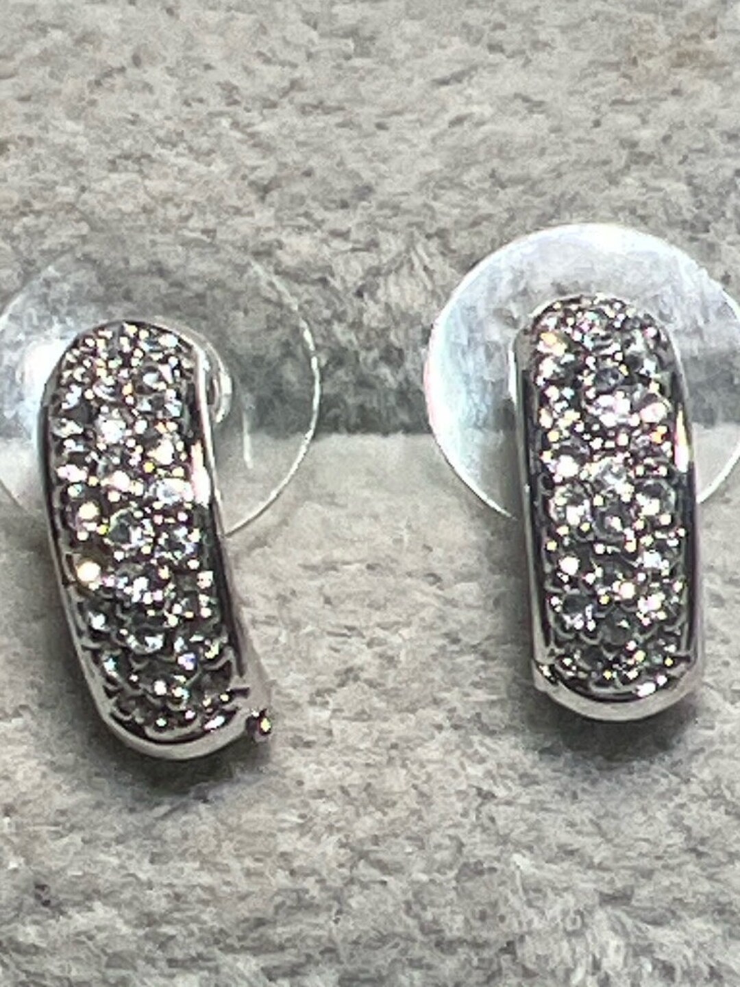 Vintage Silvertone Half Loop With Encrusted Clear Rhinestones Pierced ...