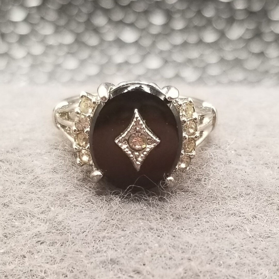 Black Oval Diamond Shape Rhinestone Silver Tone Costume Ring 5327 - Etsy