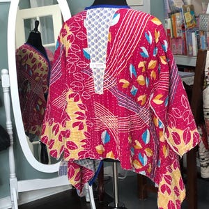 Reversible Kantha Quilted Shrug: Plus Size Embroidered Pockets - Etsy