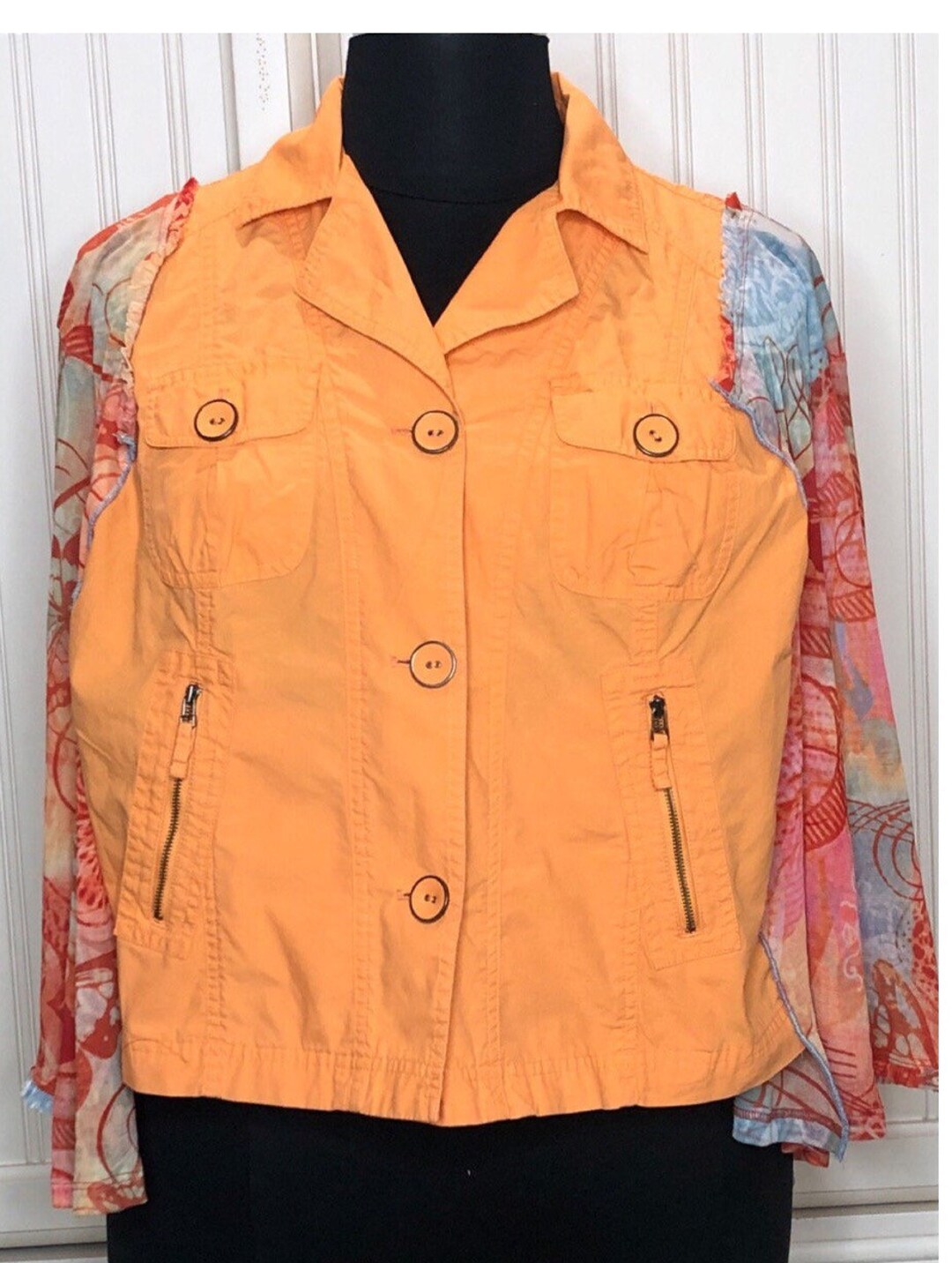 Womens Spring Jacket Upcycled Cotton Jacket Plus Size Orange Blue ...