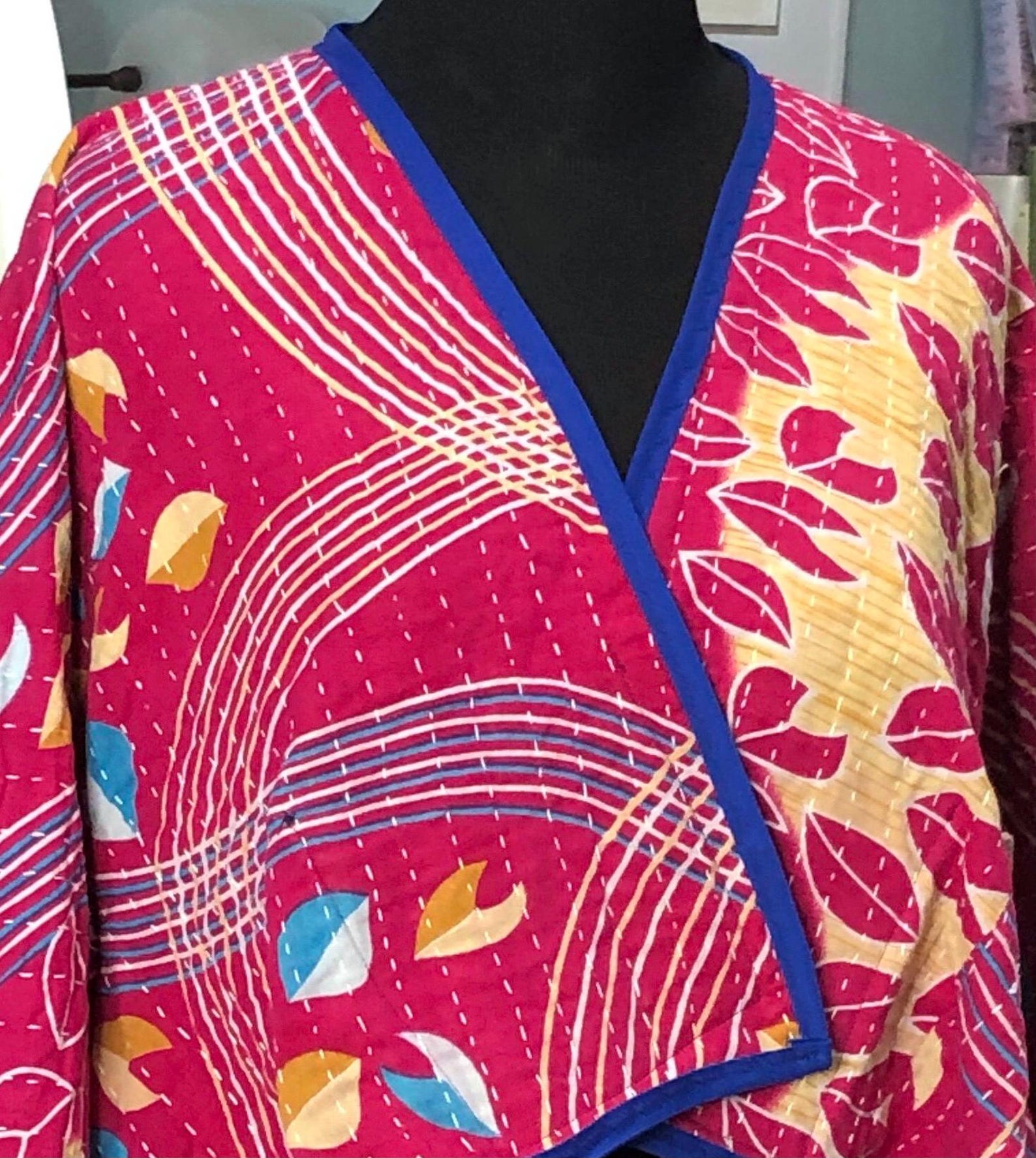 Reversible Kantha Quilted Shrug: Plus Size Embroidered Pockets - Etsy