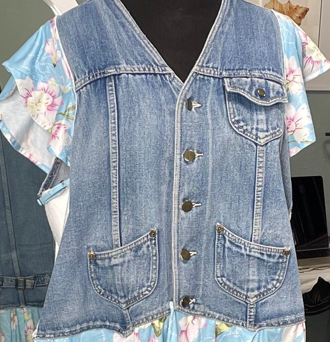 Upcycled Denim Duster Vest: Plus Size Angel Sleeve Rodeo Wear - Etsy
