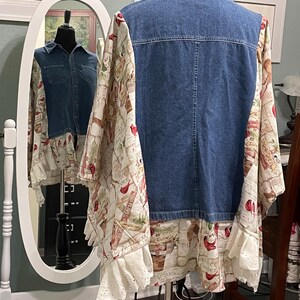 Womens Denim Holiday Jacket Blue Denim Christmas Cardinal Deer Print ...