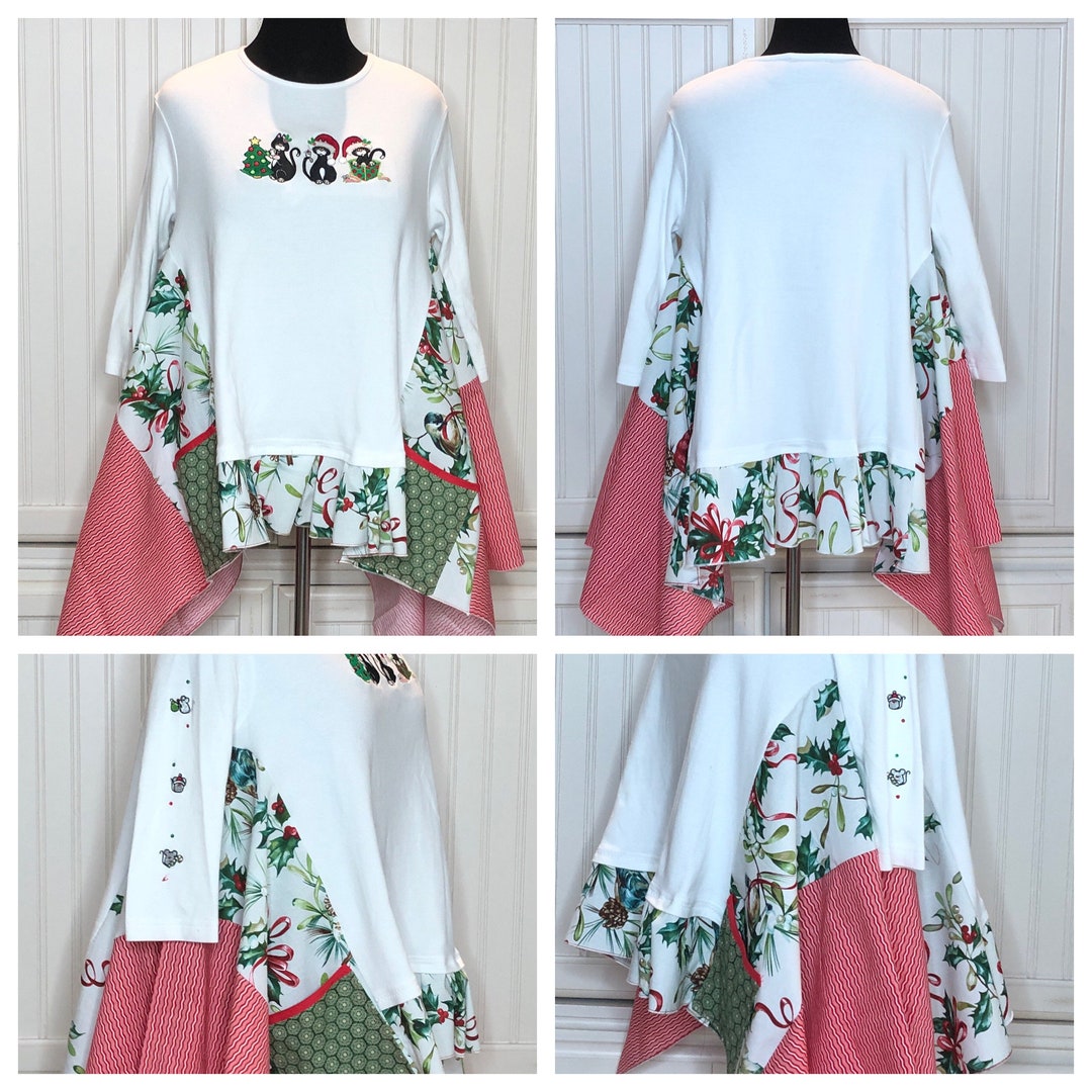 Womens Holiday Tunic Plus Size White Red Green Tunic Tee Red Striped ...