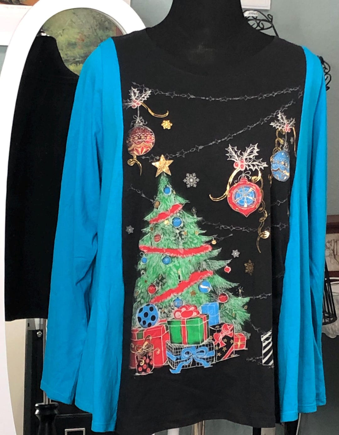 Womens Holiday Tunic Top Plus Size Upcycled Christmas Tee Tunic Black ...