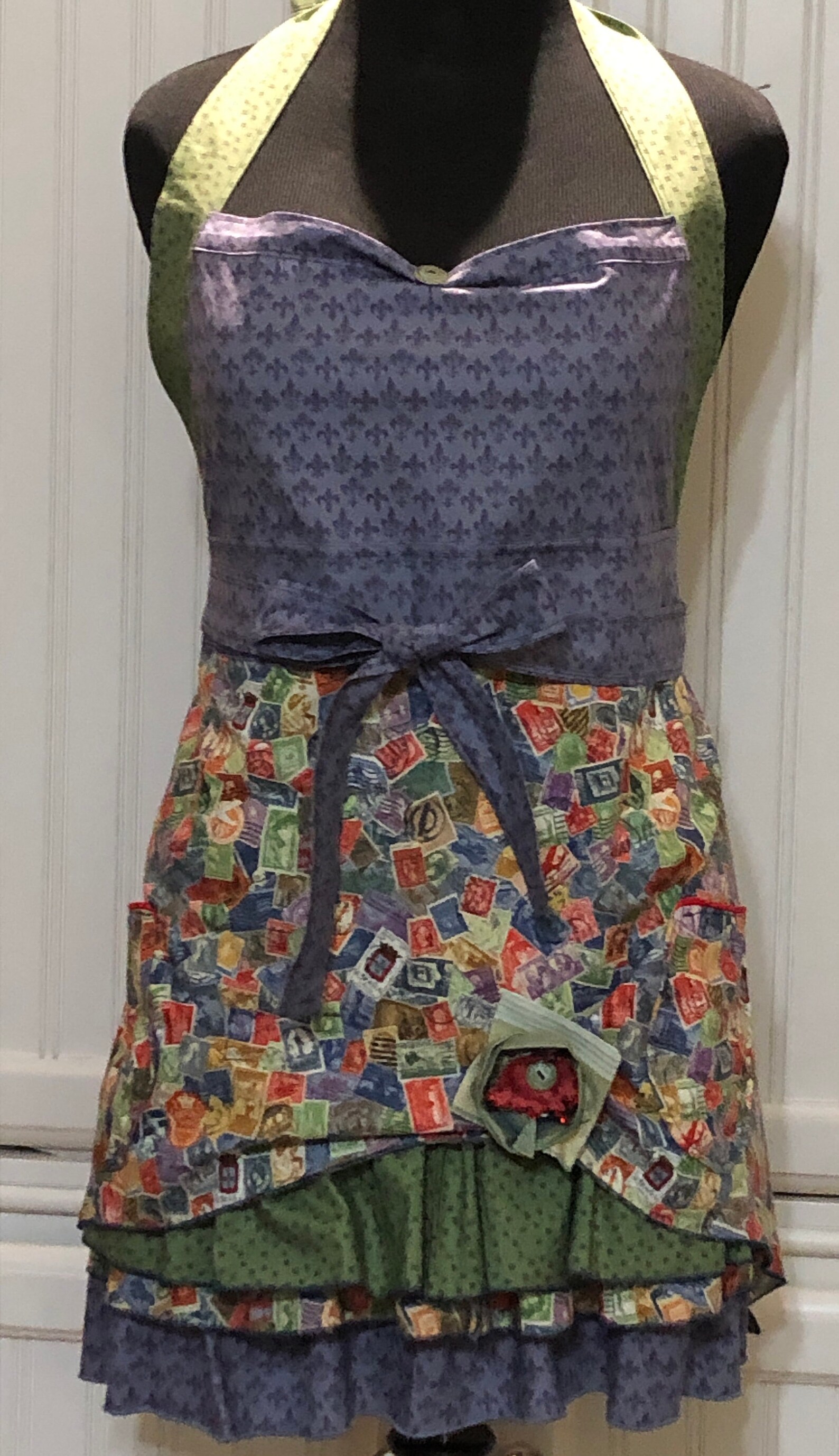 Women's Full Apron Postal Theme Blue Green Orange Ruffled - Etsy