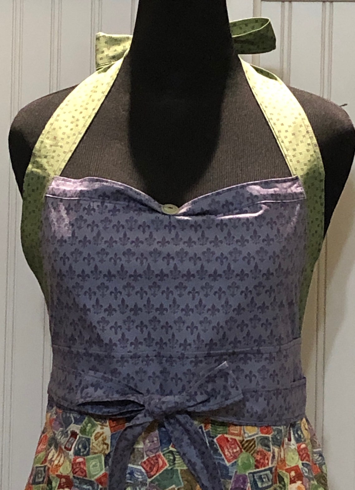 Women's Full Apron Postal Theme Blue Green Orange Ruffled - Etsy