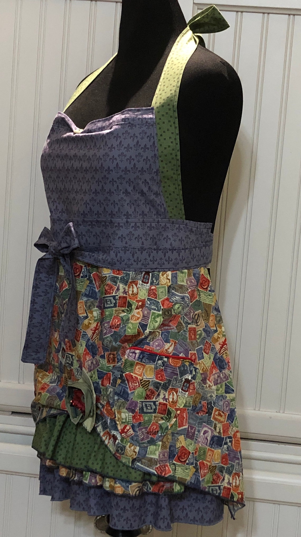 Women's Full Apron Postal Theme Blue Green Orange Ruffled - Etsy