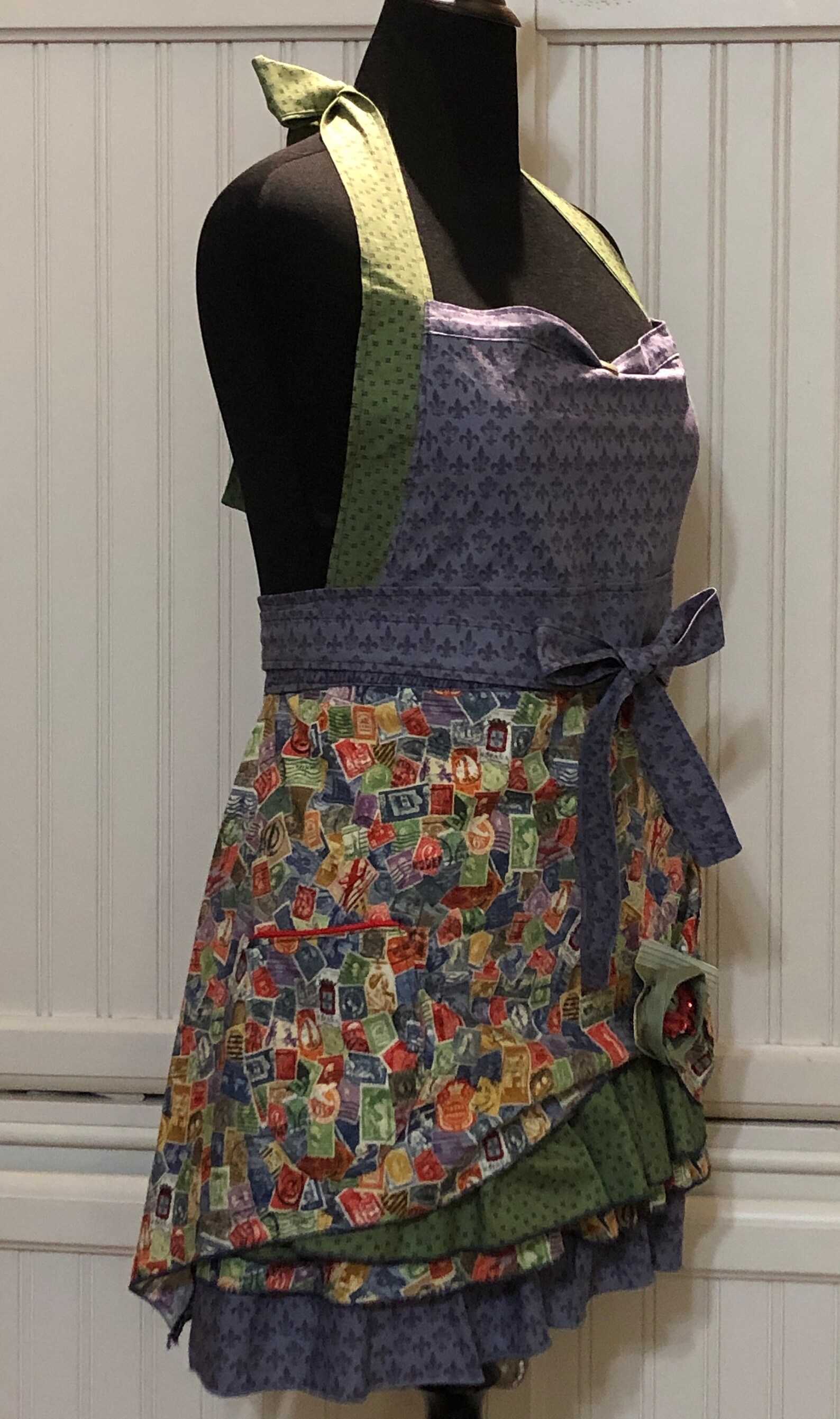 Women's Full Apron Postal Theme Blue Green Orange Ruffled - Etsy