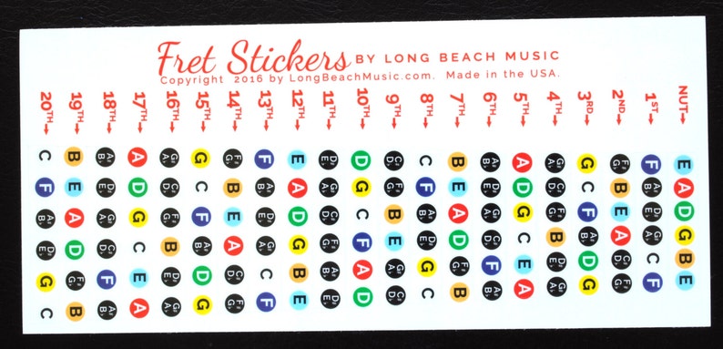 Guitar Fret Stickers Color Coded for Fretboard Note - Etsy