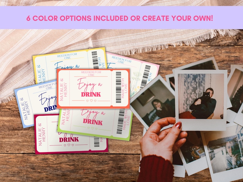 Printable Party Free Drink Tickets: Editable Canva Template, 6 Colors ...