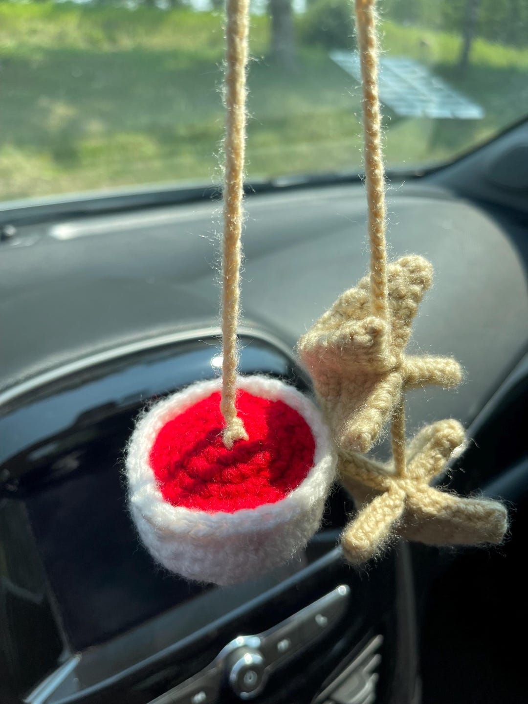 Crab Rangoon & Sweet and Sour Sauce Crochet Car Dangle - Crochet Car ...