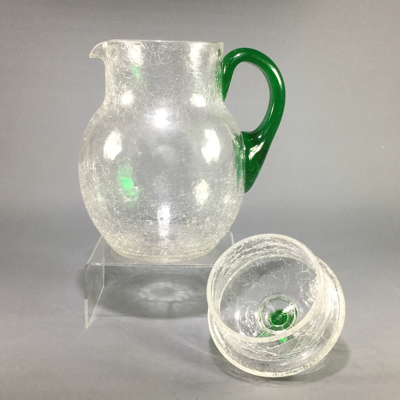 Vintage Fry Crackle Glass Pitcher With Lid - Etsy