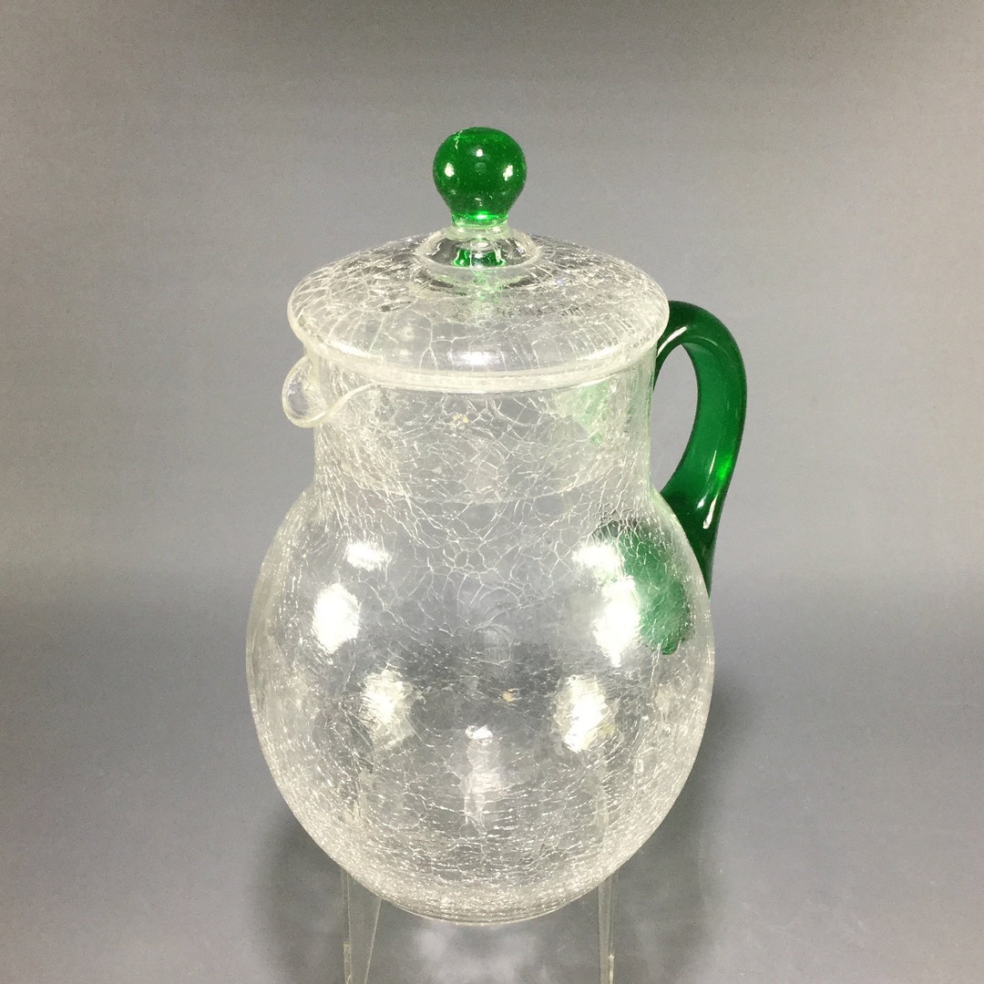 Vintage Fry Crackle Glass Pitcher With Lid - Etsy