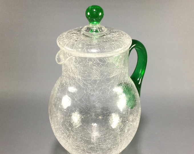 Vintage Fry Crackle Glass Pitcher With Lid - Etsy
