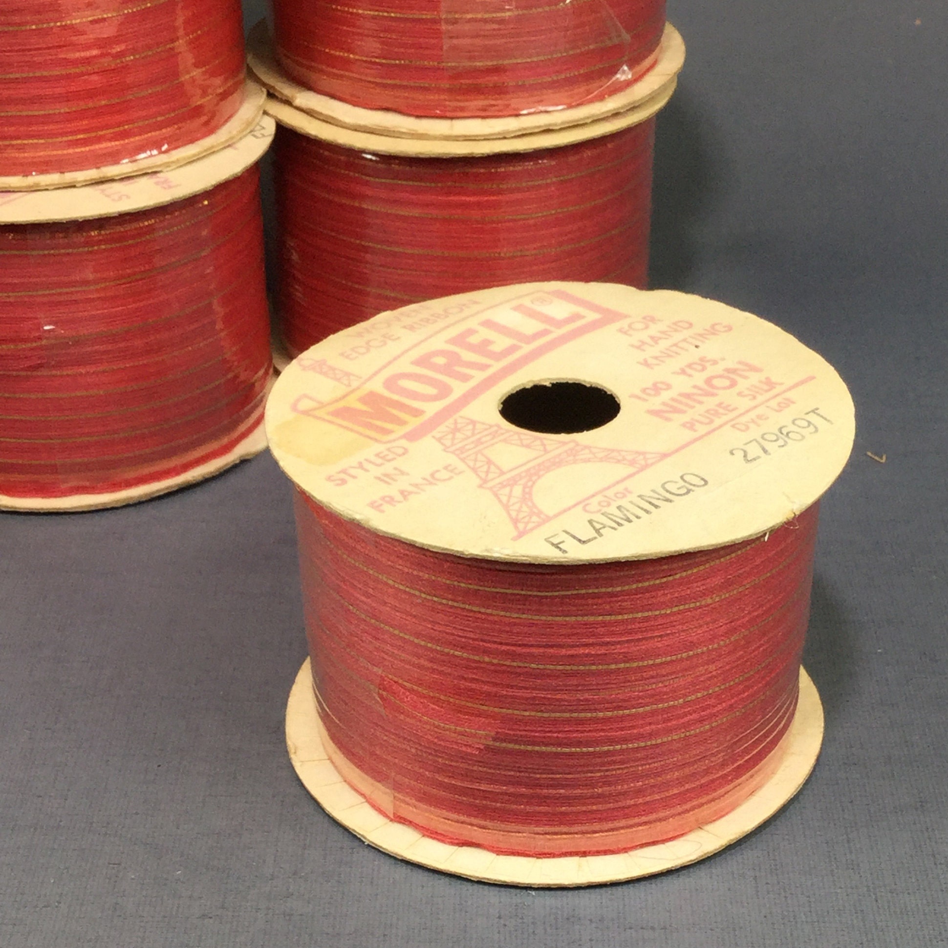 Vintage Morell NOS Spool Pure Silk Ninon Pink Flamingo Woven Edge ...