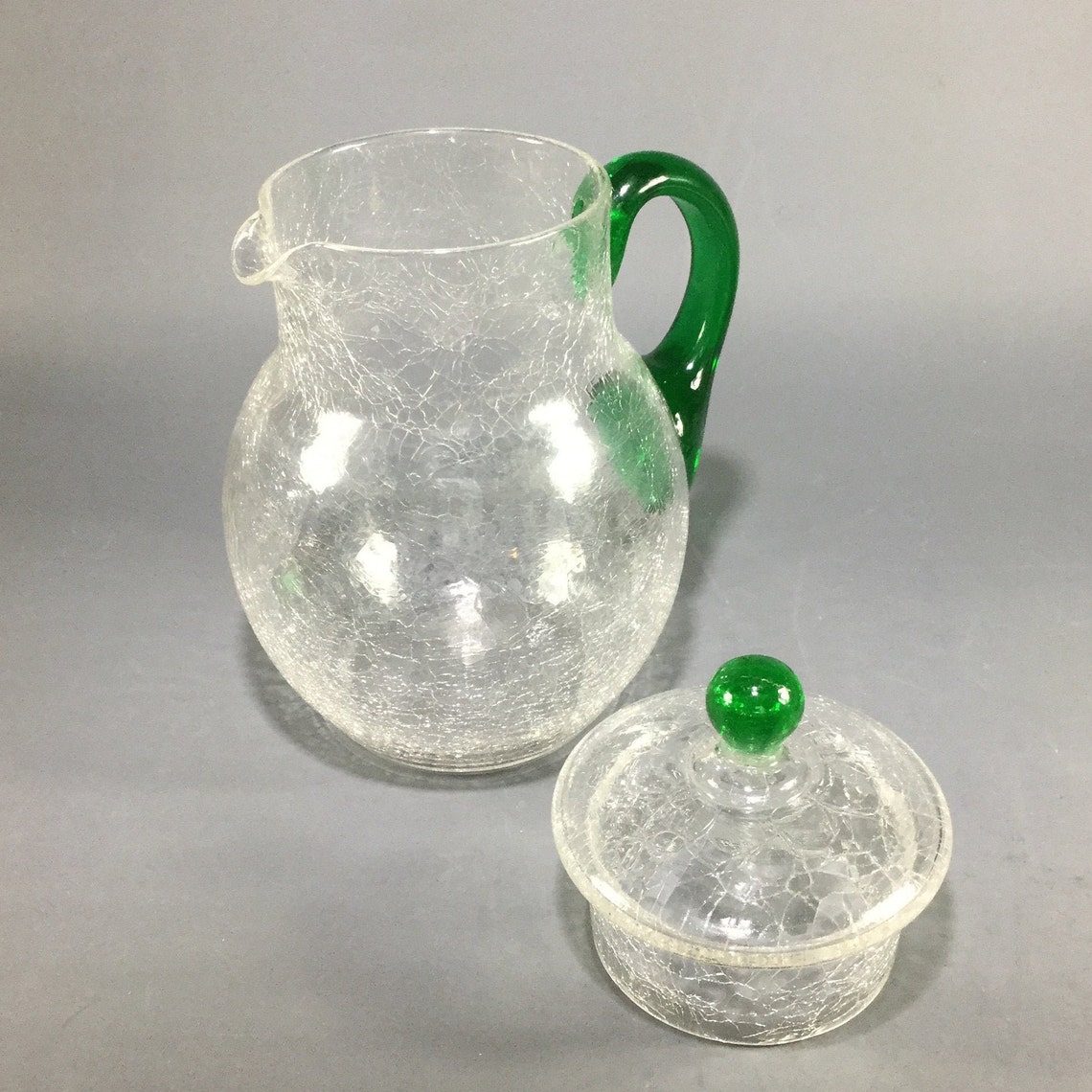Vintage Fry Crackle Glass Pitcher With Lid - Etsy