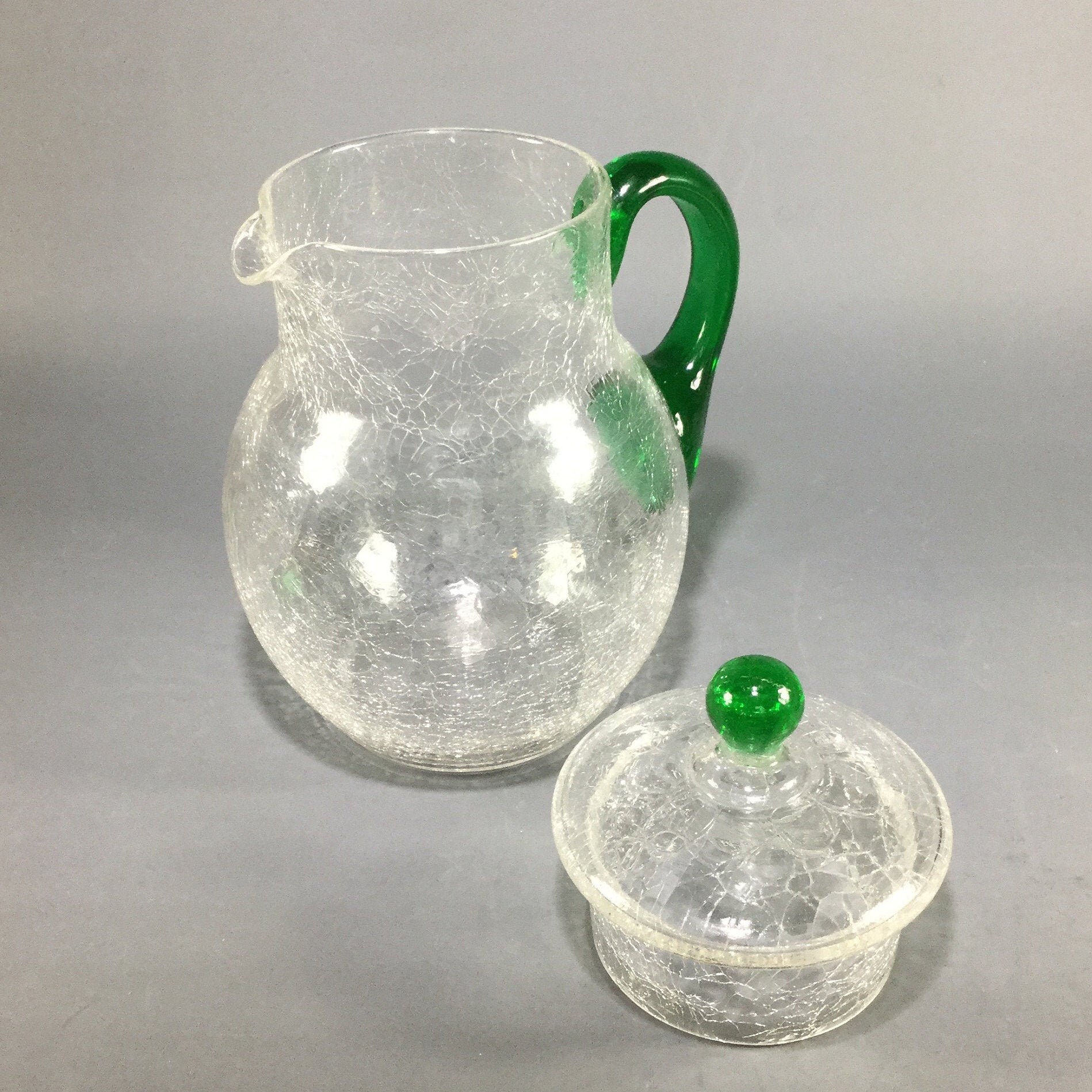Vintage Fry Crackle Glass Pitcher With Lid - Etsy