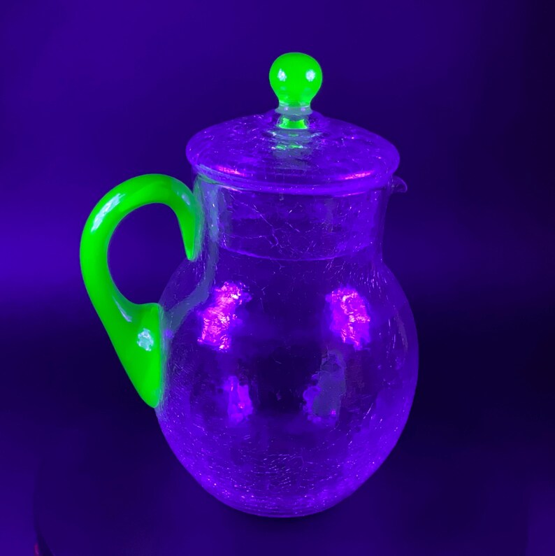 Vintage Fry Crackle Glass Pitcher With Lid - Etsy