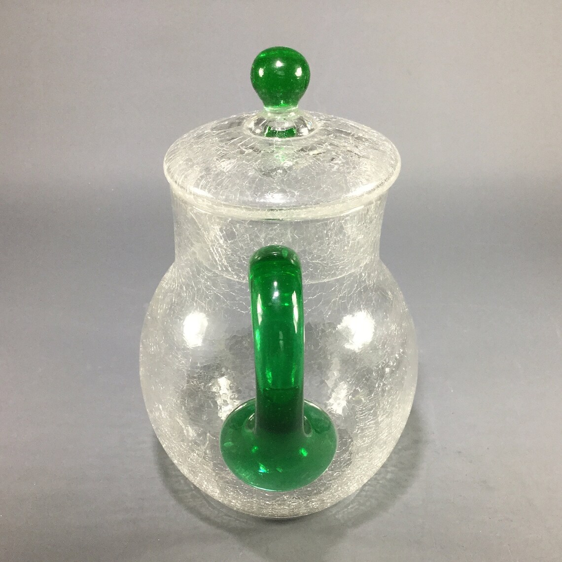 Vintage Fry Crackle Glass Pitcher With Lid - Etsy
