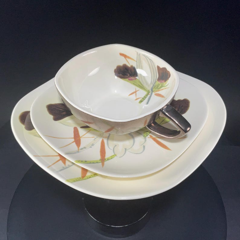Red Wing Pottery Lotus Bronze / Concord Dessert Trio - Etsy