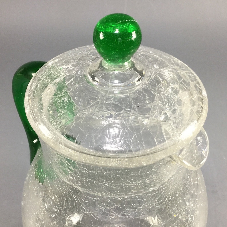 Vintage Fry Crackle Glass Pitcher With Lid - Etsy
