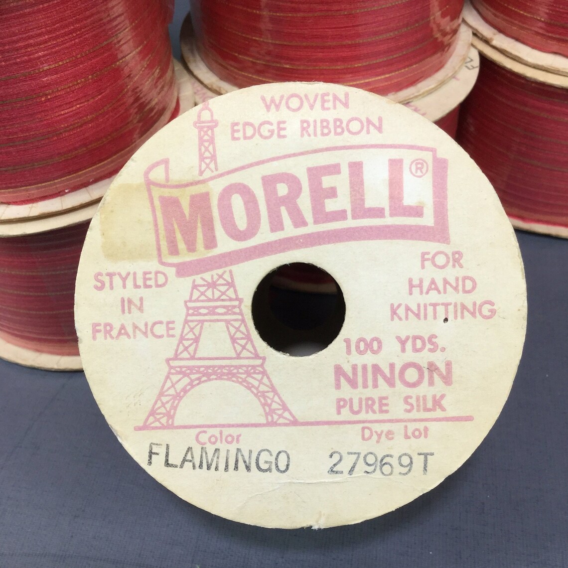 Vintage Morell NOS Spool Pure Silk Ninon Pink Flamingo Woven Edge ...