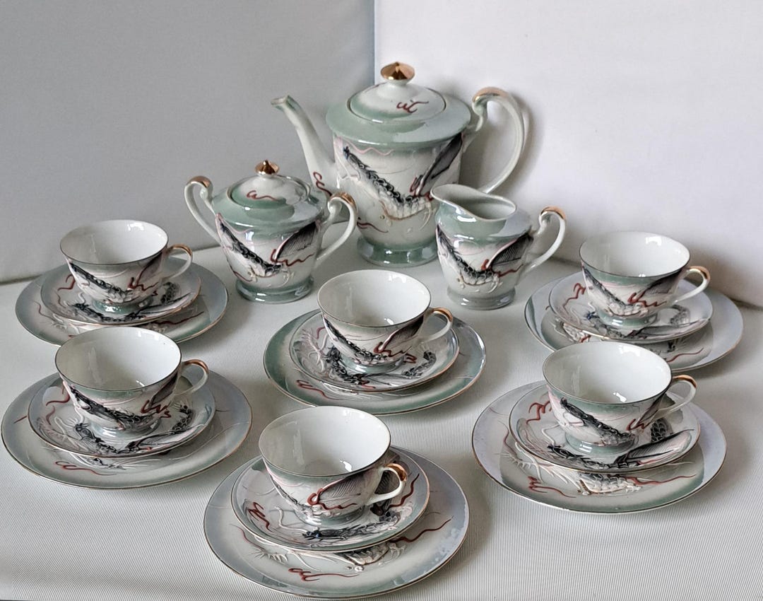 Vintage Japanese Eggshell Porcelain Lithophane Tea Set With Moriage ...