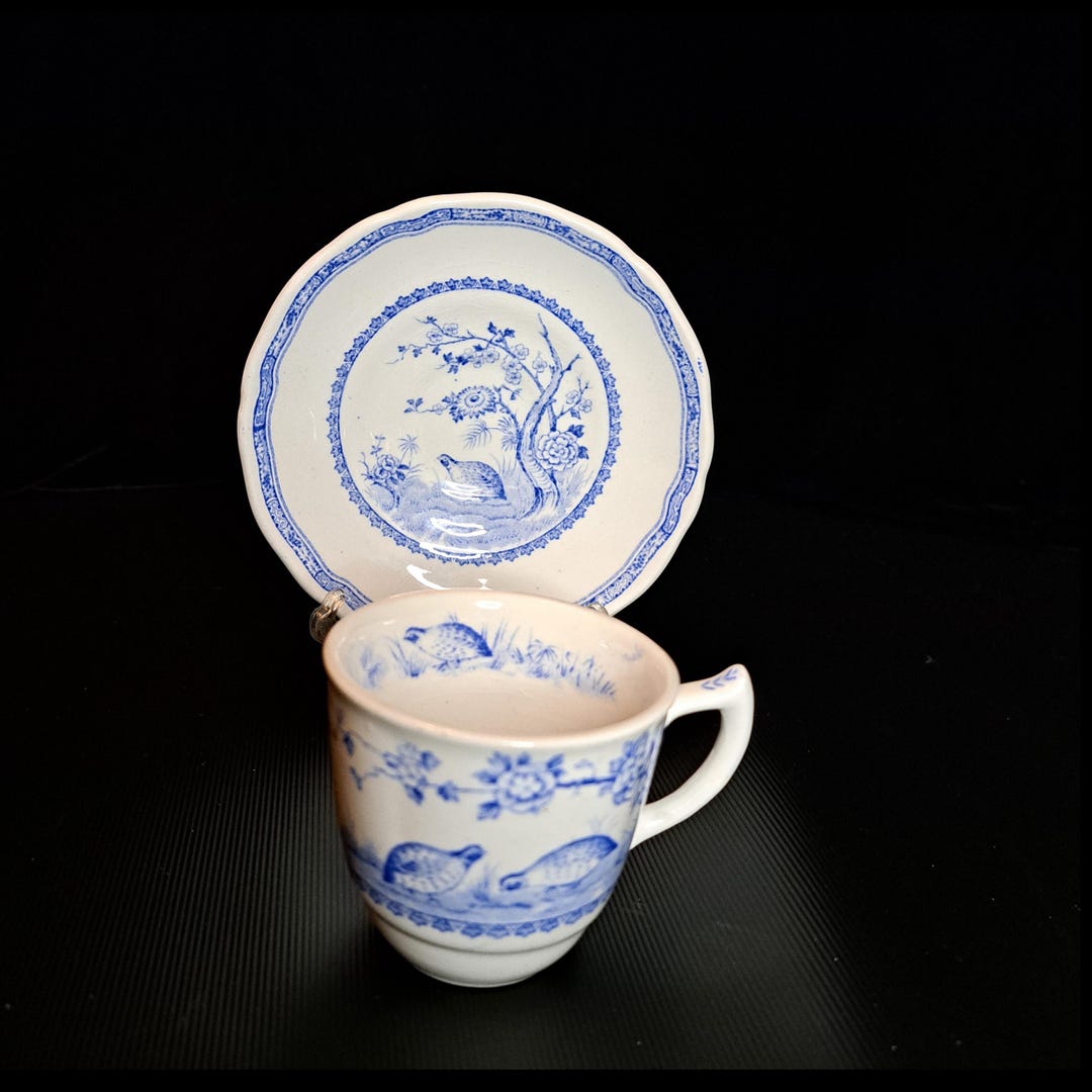 Vintage Furnivals Quail 1913 Blue China Teacup and Saucer - Etsy