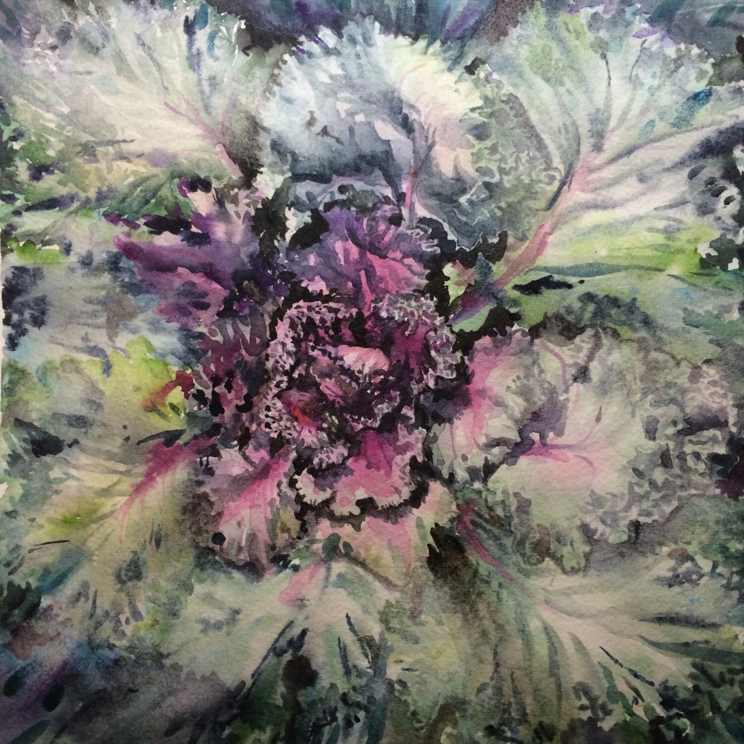 Purple Kale Modern BOTANICAL WATERCOLOR Painting- Art Print - Etsy