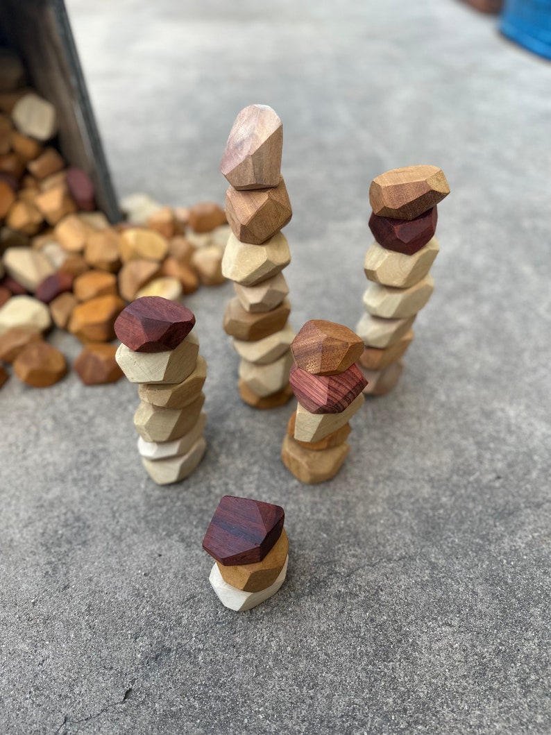 Wooden Stackable Rocks, Assorted Set of Meditative Wood Cairn Rock ...