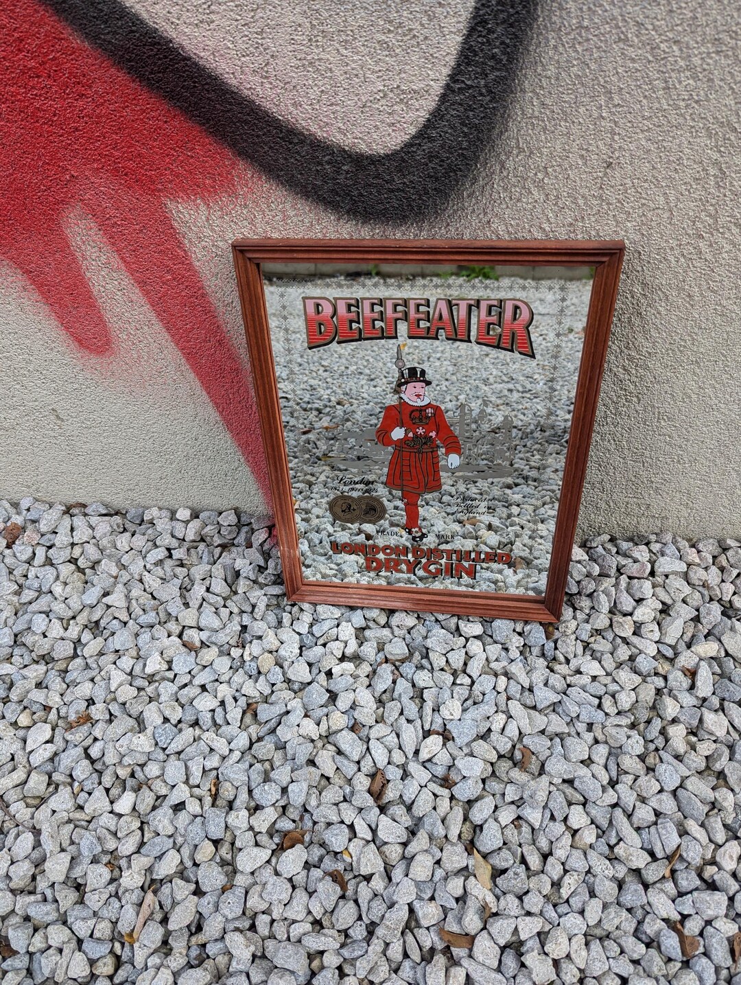 Vintage Beefeater London Distilled Dry Gin Mirror Bar Sign in Wood ...