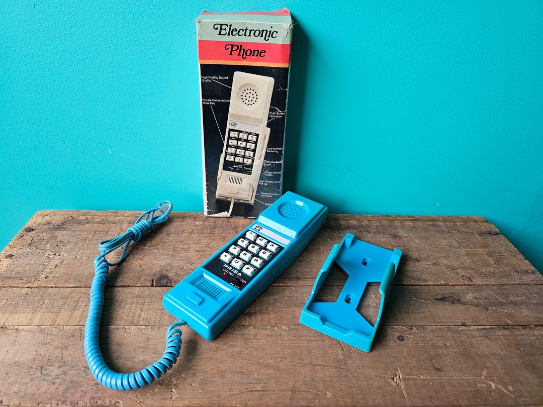 80s Bright Blue Push Button Wall Mounted Telephone - Etsy