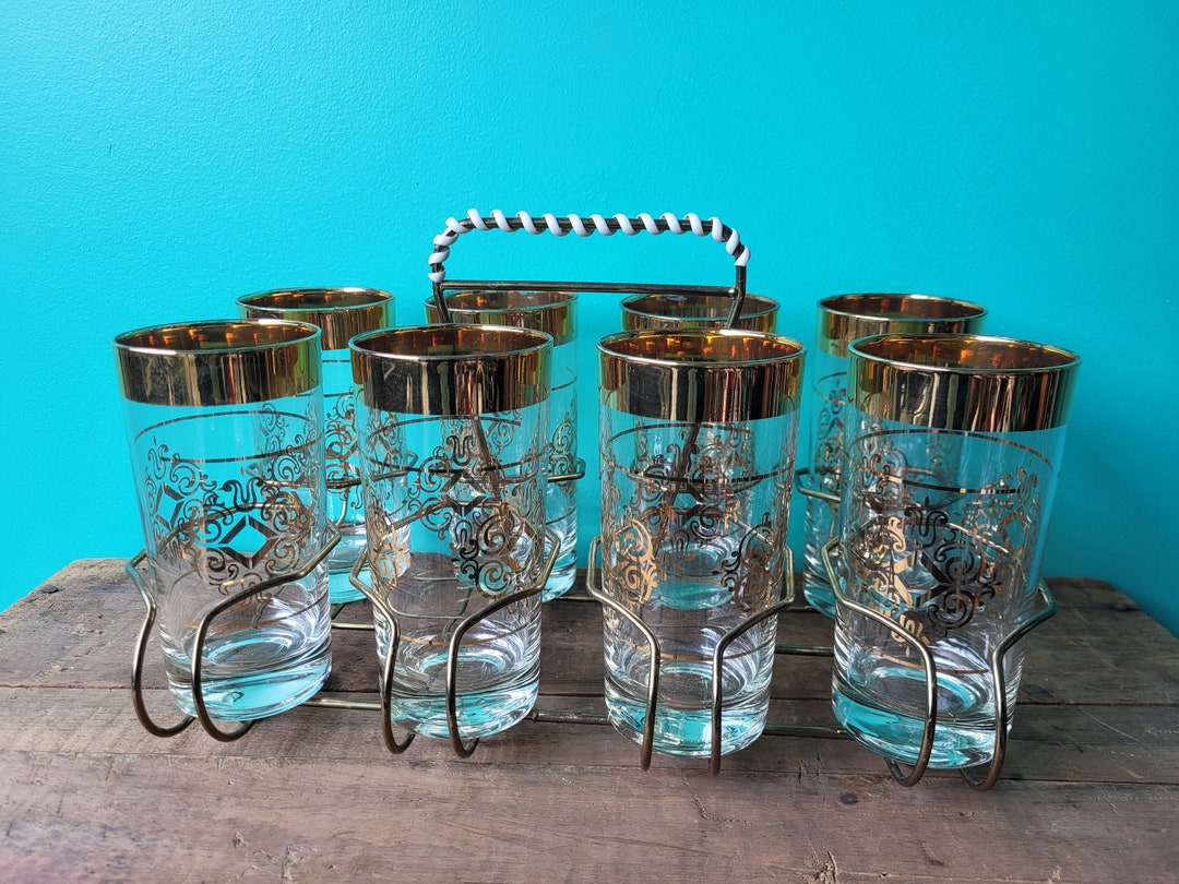 8 Piece Gold Rimmed High Ball Set - Etsy