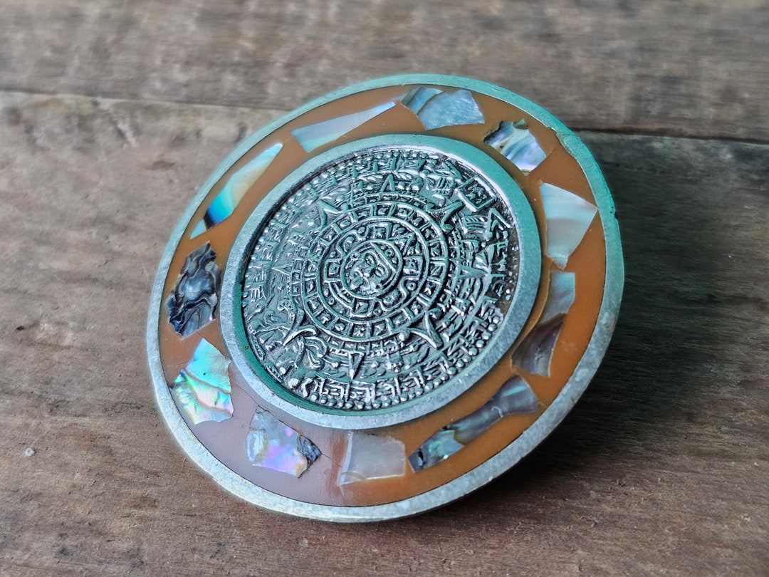 Mexican Abalone Shell Mayan Calendar Brooch/pendant - Etsy
