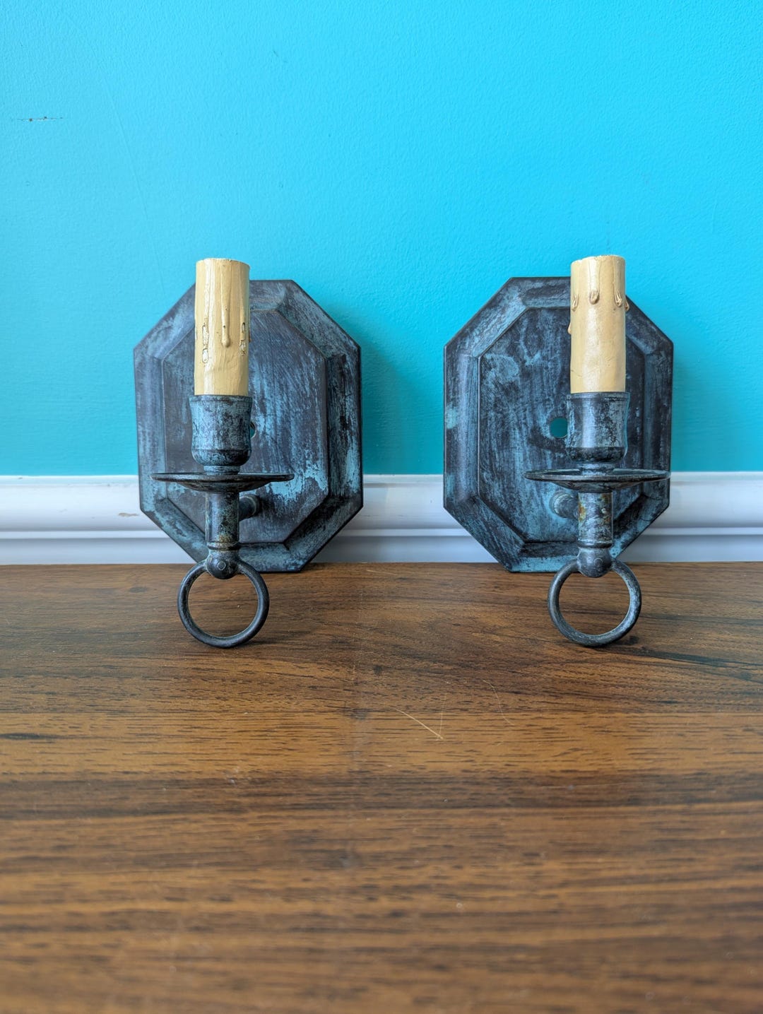 Vintage Italian Pair of Wired Sconces With Faux Candle Base, 6.5 X 5.5 ...