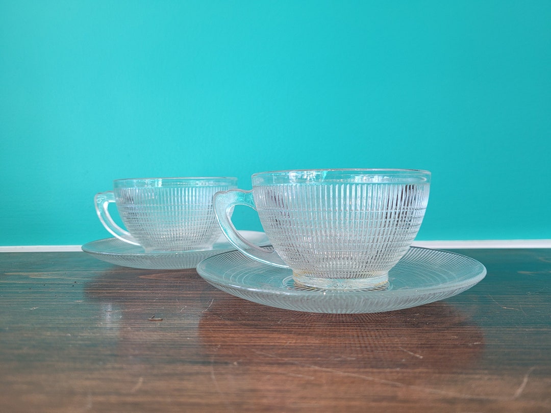 Pair of Pressed Glass Tea Cups - Etsy