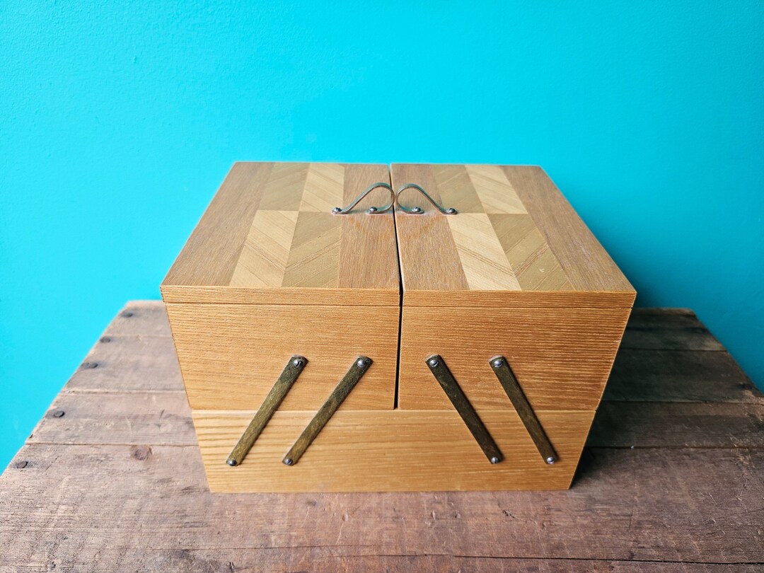 Vintage Two Tier Folding Wood Box Sewing/jewelry/craft - Etsy