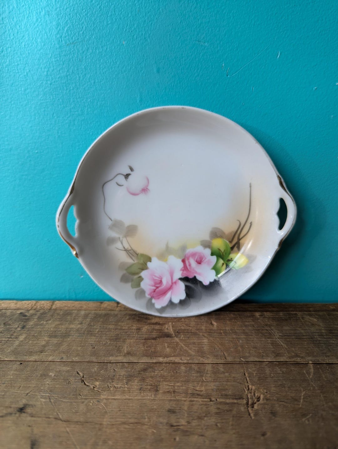 Antique Noritake Trinket Dish With Two Handles, Pink Cabbage Rose ...