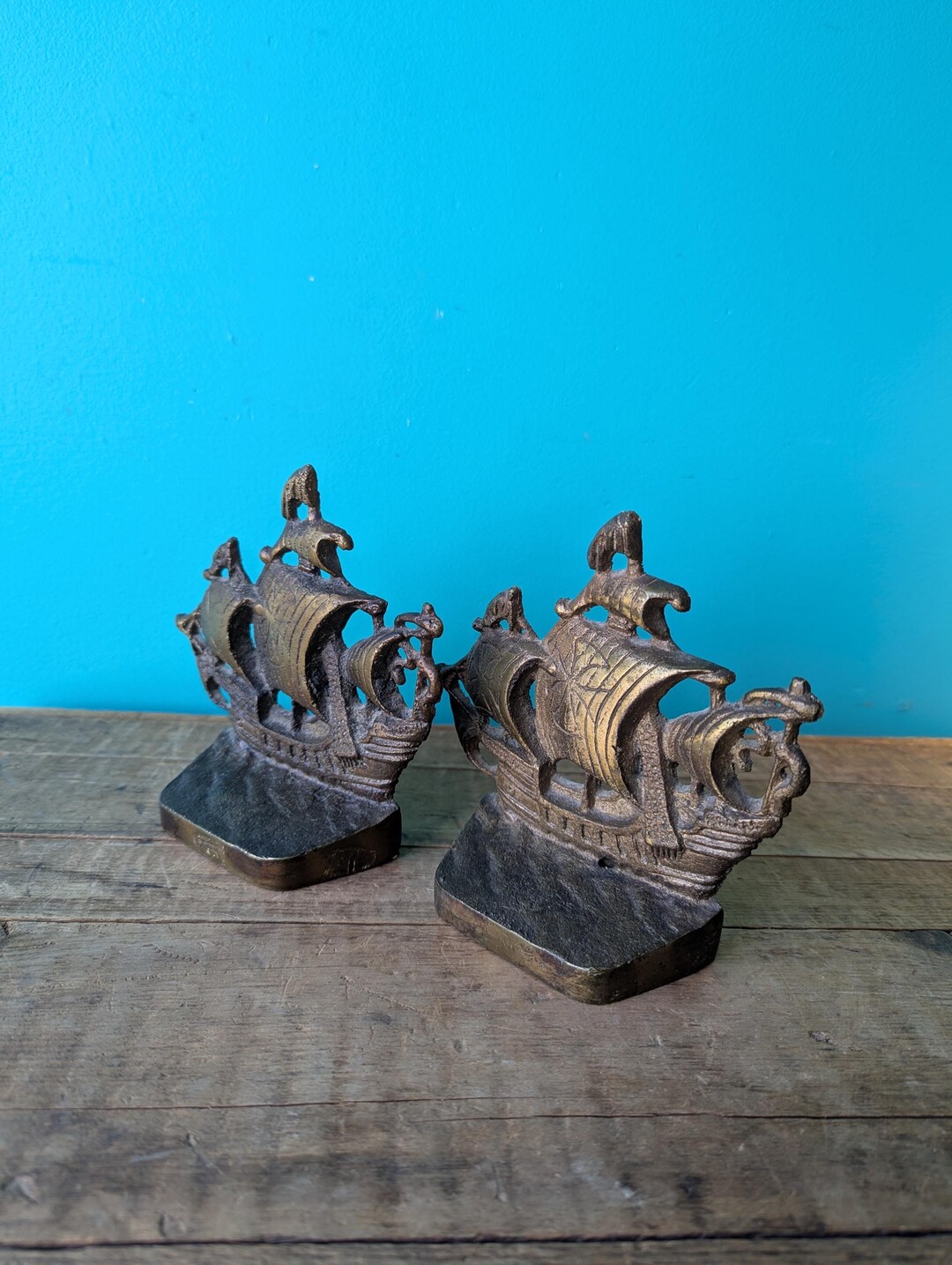 Vintage Pair Sailing Ship Bookends, Cast Iron Brass Finish 4" X 6" - Etsy