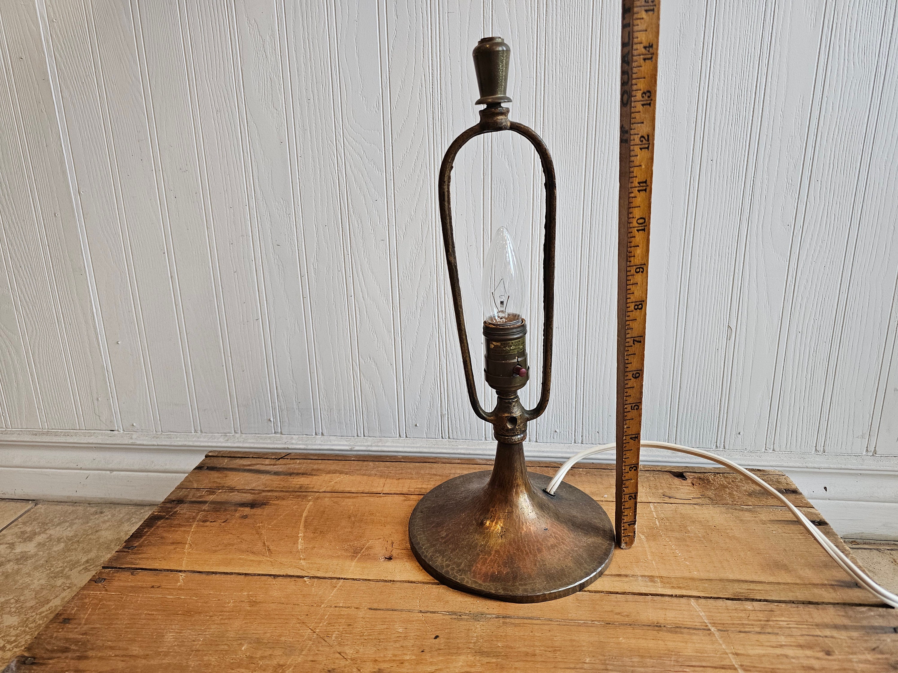 Antique Hammered Copper and Cast Iron Table Lamp Roycroft Marked