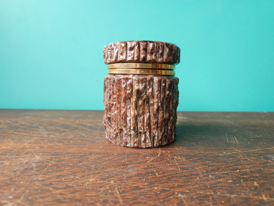 Italian Hand Carved Alabaster Round Box With Hinged Lid - Etsy
