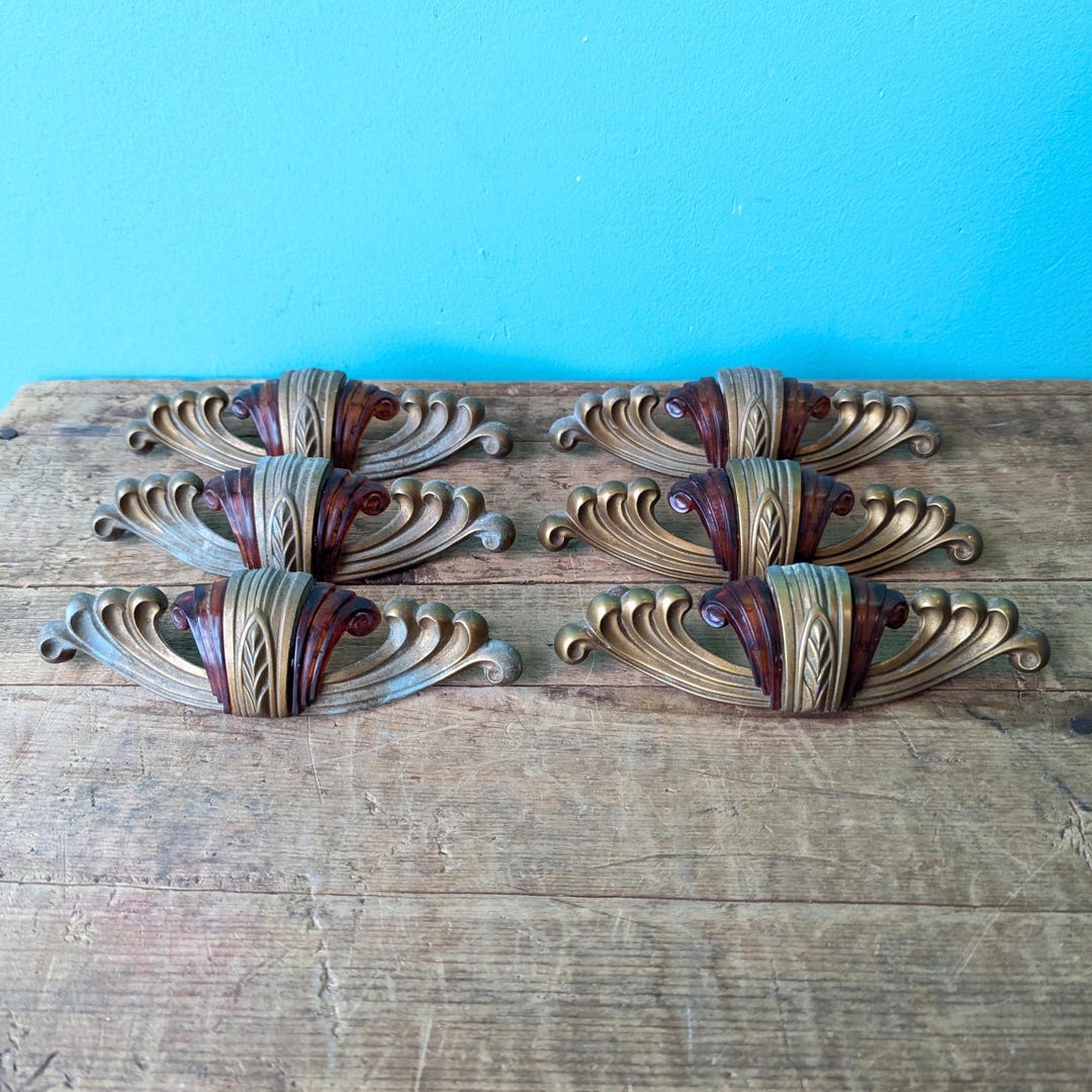 Vintage Bakelite and Metal Waterfall Cup Style Drawer Pulls, 6" X 1 3/4 ...