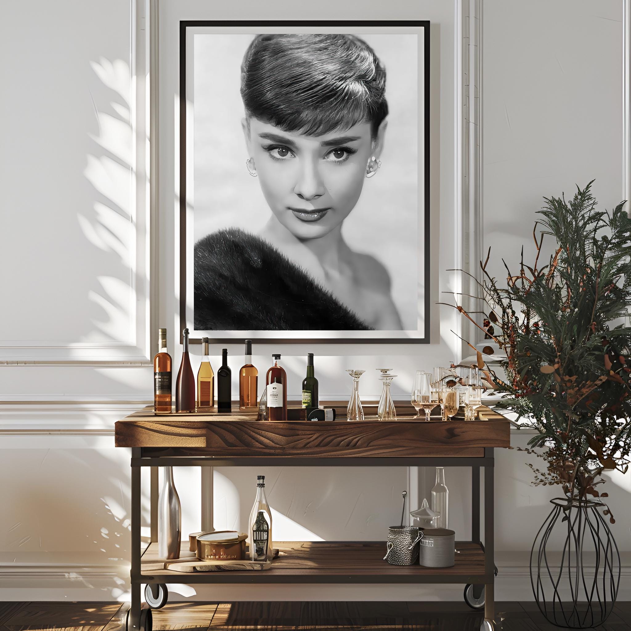 Audrey Hepburn Classic Portrait in Fur C. 1950's - Black & White ...
