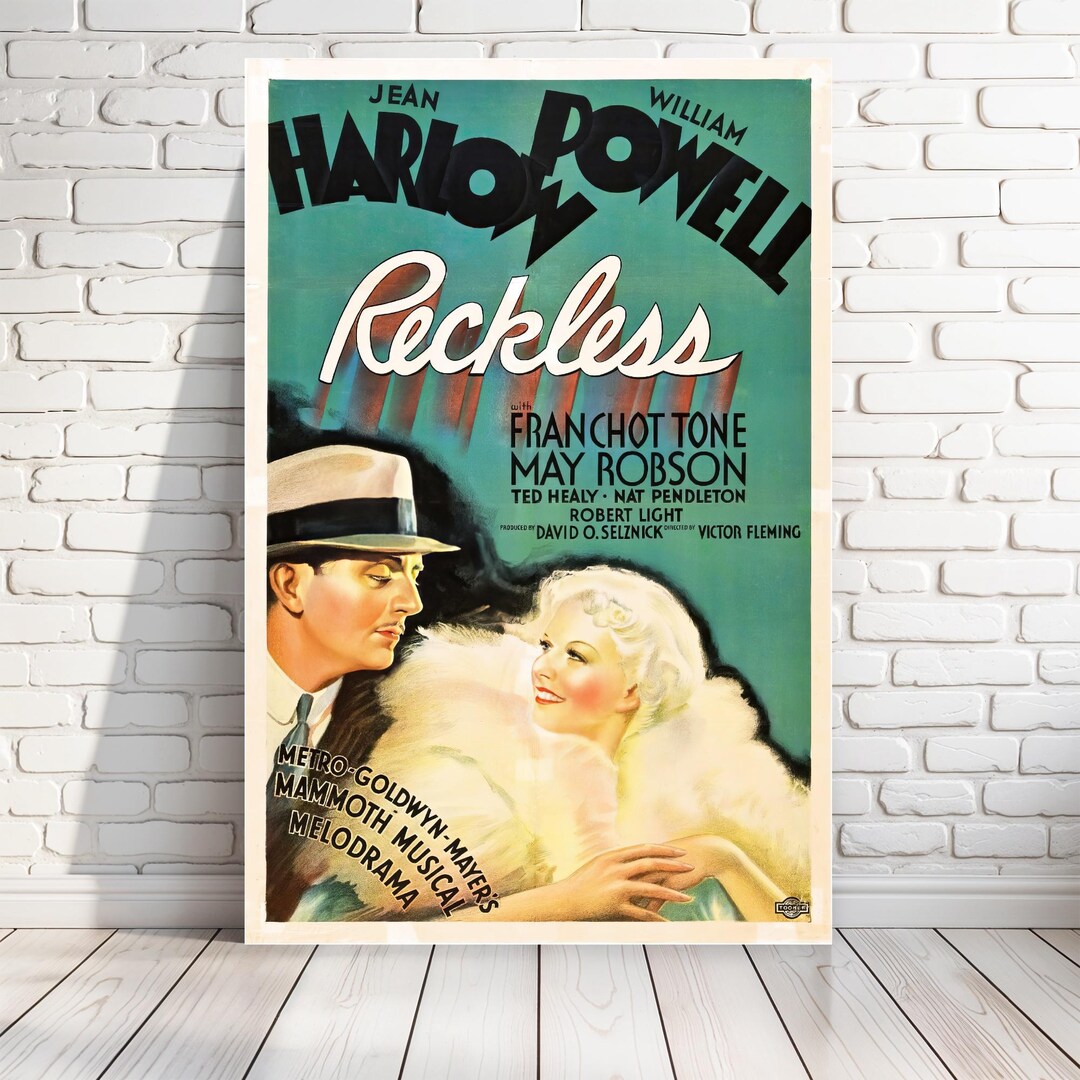 Print of 'reckless' Classic Movie Poster, 1935 Musical Comedy, Starring Jean Harlow & William ...