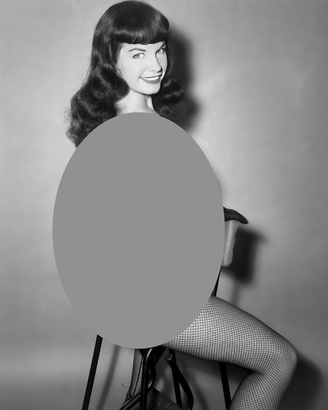 Bettie Page, Classic Nude Pose Circa 1950's - Black & White, Print/poster - Sensual, Sexy, Nude ...