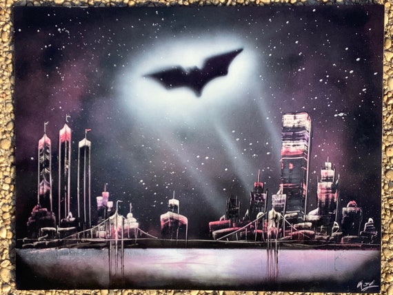 Gotham City Pink/purple Spray Paint Art | Etsy